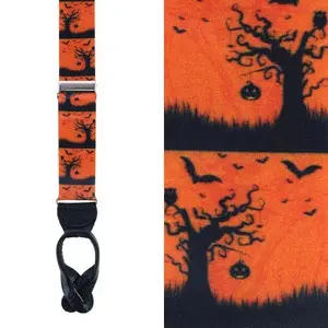 Trafalgar Halloween Silk Button End Suspenders - Black And Orange