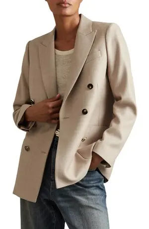 REISS Harriet Wool Blend Double-Breasted Jacket Neutral