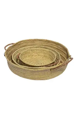 ALCANTARA FREDERIC Handwoven Palm Tray With Leather Handles - Natural