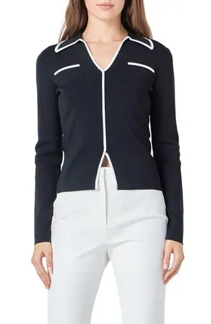 Endless Rose Contrast Trim Long Sleeve Top