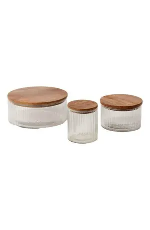 FLECK Fluted Glass Storage Jars Set Of 3 - Clear