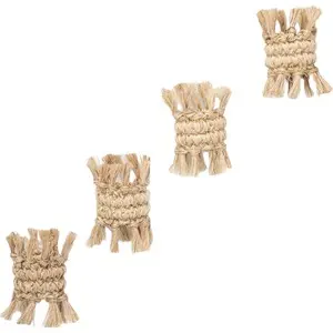 TALLO DE OLIVO Fique Fringe Napkin Rings Set Of 4 - Natural