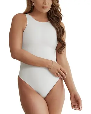 PINSY High Neck Hourglass Shapewear Thong Bodysuit - Bone
