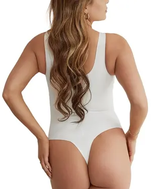 PINSY High Neck Hourglass Shapewear Thong Bodysuit - Bone
