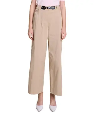 Maje Piuma Wide Leg Gabardine Trousers - Light Beige