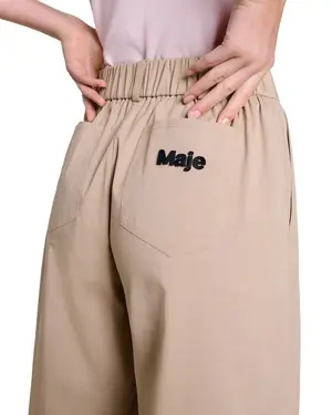 Maje Piuma Wide Leg Gabardine Trousers - Light Beige