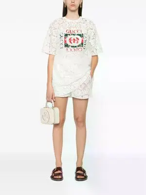 Gucci Interlocking G Floral Lace Shorts - White