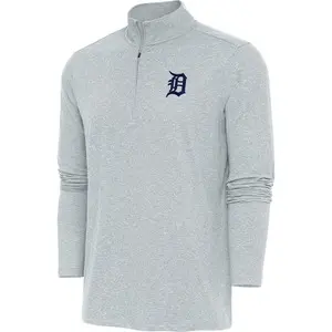 ANTIGUA Detroit Tigers Hunk Quarter-zip Pullover Top - Heather Gray
