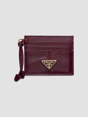 Prada Leather Card Holder - Dark Red
