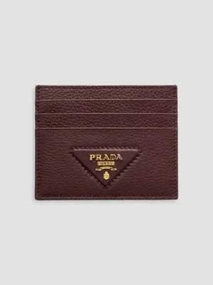 Prada Leather Card Holder - Dark Red