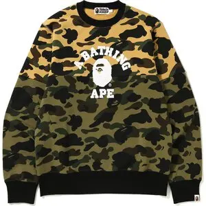 A BATHING APE 1st Camo College Half Crewneck Sweatshirt - Yellow/green