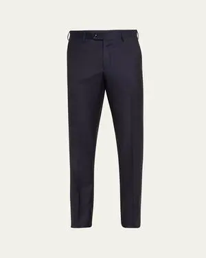 Giorgio Armani Solid Wool Flat-front Trousers - Dark Blue