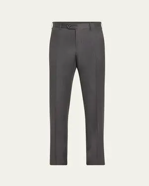Giorgio Armani Solid Wool Flat-front Trousers - Grey