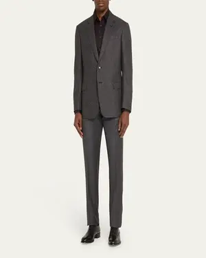 Giorgio Armani Solid Wool Flat-front Trousers - Grey