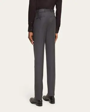 Giorgio Armani Solid Wool Flat-front Trousers - Grey