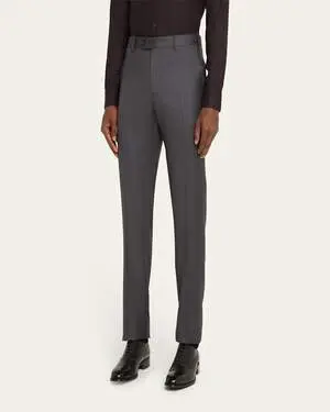 Giorgio Armani Solid Wool Flat-front Trousers - Grey