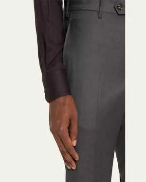 Giorgio Armani Solid Wool Flat-front Trousers - Grey
