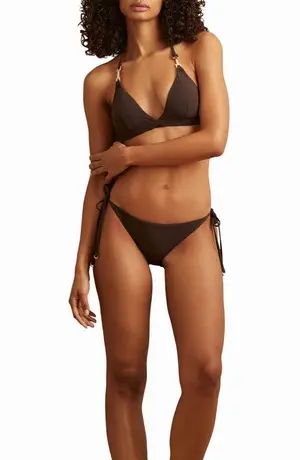 REISS Riah Side Tie Bikini Bottoms - Chocolate