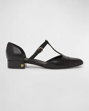 FERRAGAMO Linette Leather T-strap Ballerina Flats