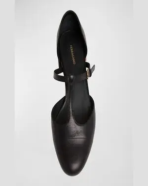 FERRAGAMO Linette Leather T-strap Ballerina Flats