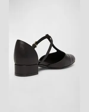 FERRAGAMO Linette Leather T-strap Ballerina Flats