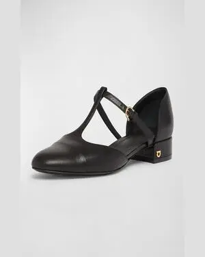FERRAGAMO Linette Leather T-strap Ballerina Flats
