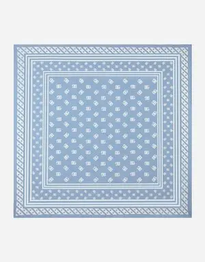 Dolce & Gabbana Silk Twill Foulard With All-over Dg Logo Print (90x90) Light Blue
