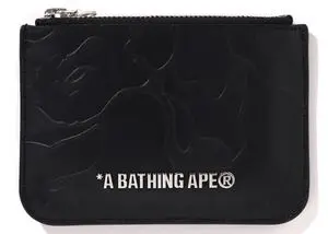 A BATHING APE Solid Camo Leather Pouch Wallet - Black