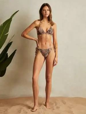 REISS Riah Snake Print Bikini Bottom - Mink