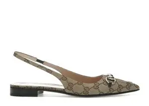 Gucci Horsebit Slingback Flat In Gg Canvas