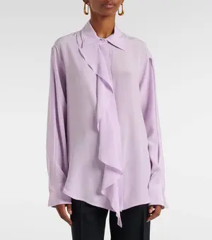 Victoria Beckham Ruffled Silk Blouse - Purple