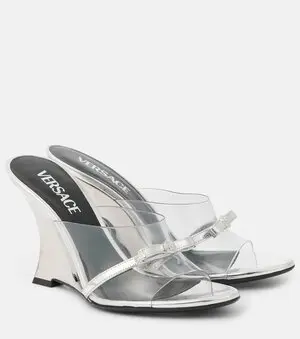 Versace Ribbon 95 Pvc Wedge Mules - Silver