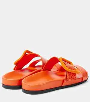 Manolo Blahnik Mayfu Leather Slides - Orange