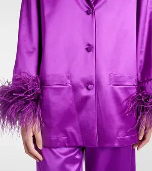 Valentino Garavani Feather-trimmed Silk Satin Shirt