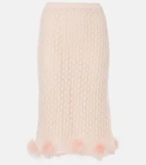 Blumarine Feather-trimmed Mohair-blend Midi Skirt