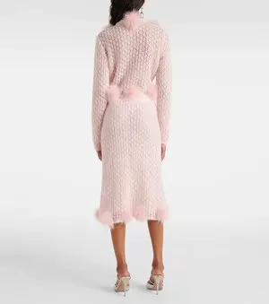 Blumarine Feather-trimmed Mohair-blend Midi Skirt