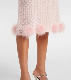Blumarine Feather-trimmed Mohair-blend Midi Skirt