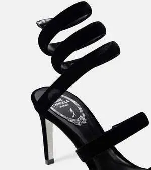 Rene Caovilla Cleo 80 Velvet Sandals - Black