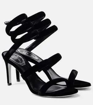 Rene Caovilla Cleo 80 Velvet Sandals - Black