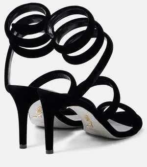 Rene Caovilla Cleo 80 Velvet Sandals - Black