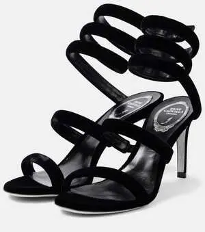 Rene Caovilla Cleo 80 Velvet Sandals - Black