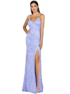 LARA NEW YORK V-neck Beaded Gown - Blue Iris