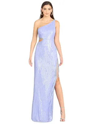 LARA NEW YORK Wendy Beaded Fringe Gown - Blueiris
