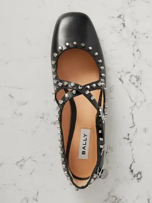 Bally Embellished Leather Ballet Flats - Black