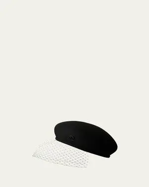 MAISON MICHEL Bonnie Veil Felt Beret - Black