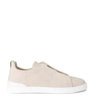 Zegna Leather Triple Stitch Sneakers - Ivory