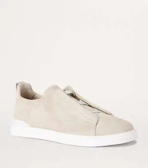 Zegna Leather Triple Stitch Sneakers - Ivory
