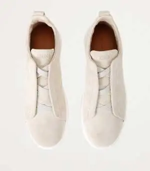 Zegna Leather Triple Stitch Sneakers - Ivory