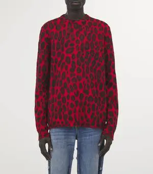 Alexander Mcqueen Wool-Blend Leopard Print Sweater - Burgundy
