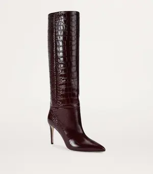 Paris Texas Croc-embossed Leather Knee-high Stiletto Boots 85 - Burgundy